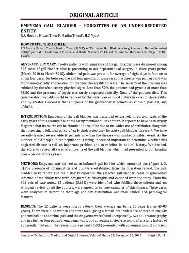 Empyema Gall Bladder - Forgotten or An Under-Repor | PDF | Gallbladder ...