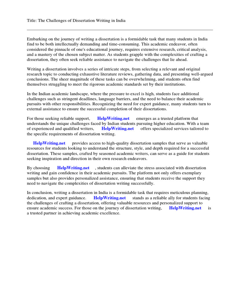 Dissertation Sample in India | PDF | Thesis | Essays