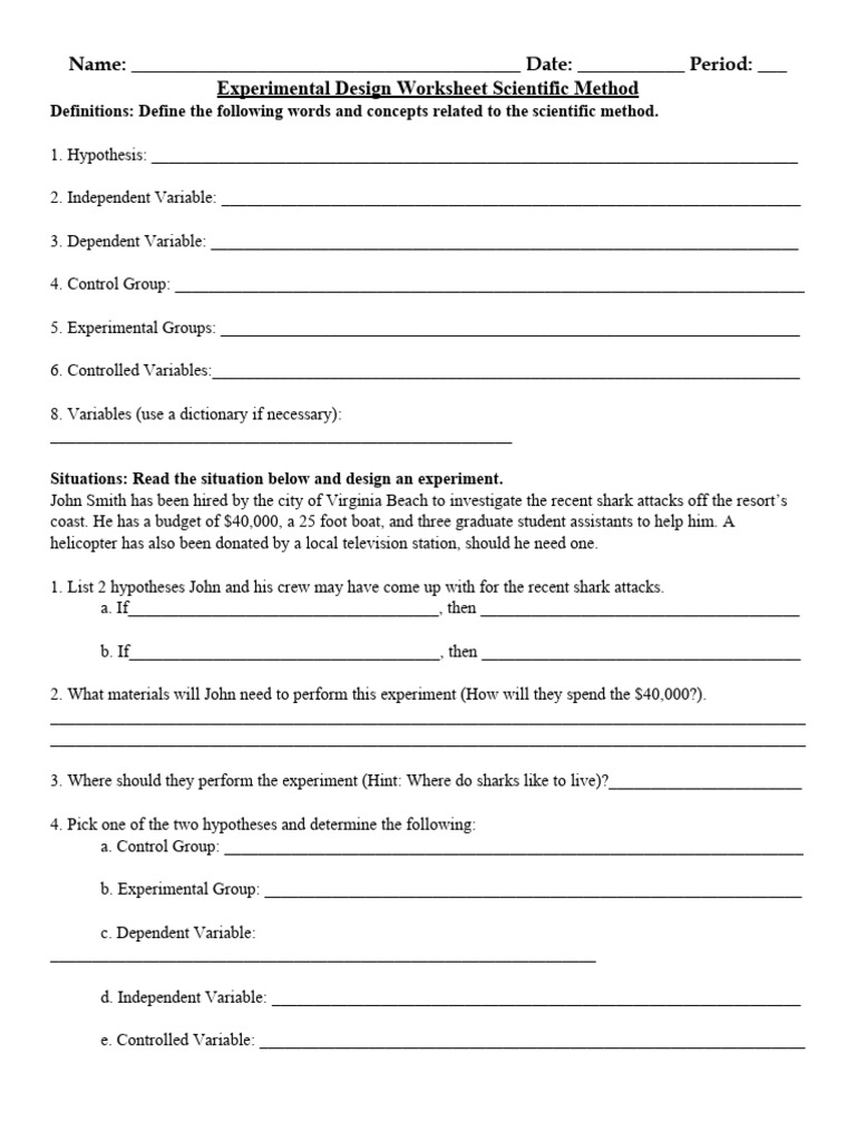 Experimental Design Worksheet Guide | PDF | Experiment | Hypothesis