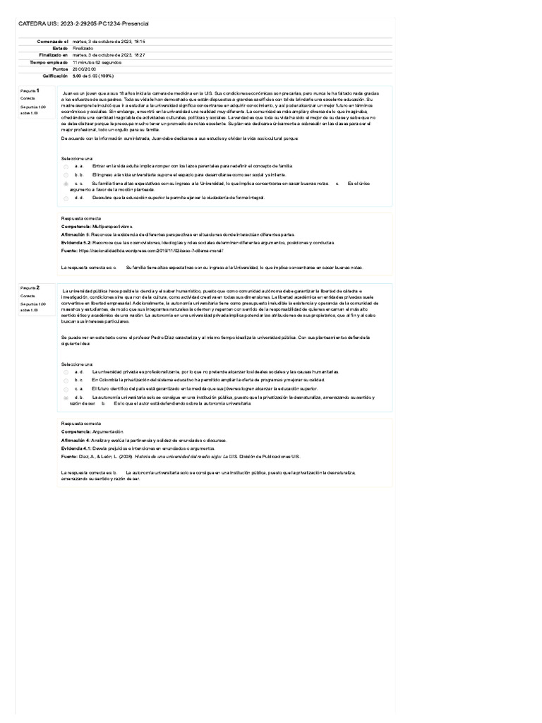 Examen Componente 1 y 2 Cátedra Uis | PDF
