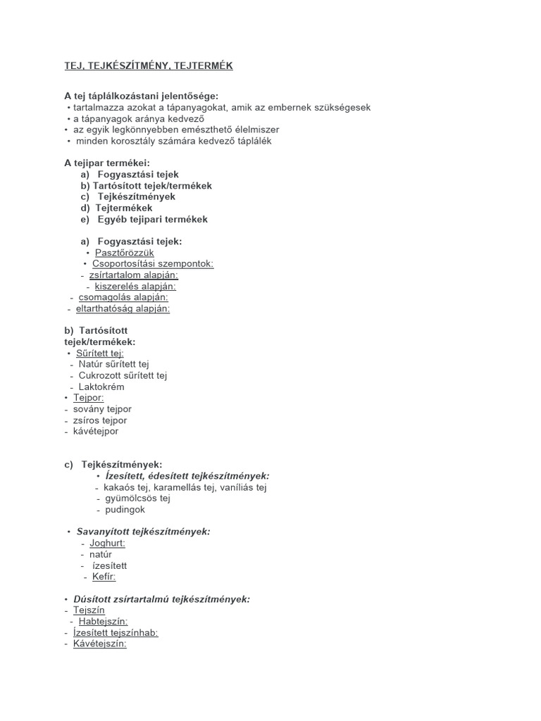 Tej-Tejtermék-tejkészítmény | PDF