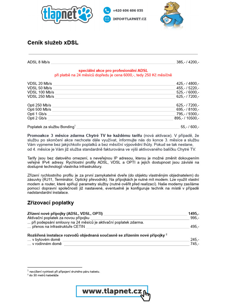 Cenik XDSL On Tlapnet | PDF
