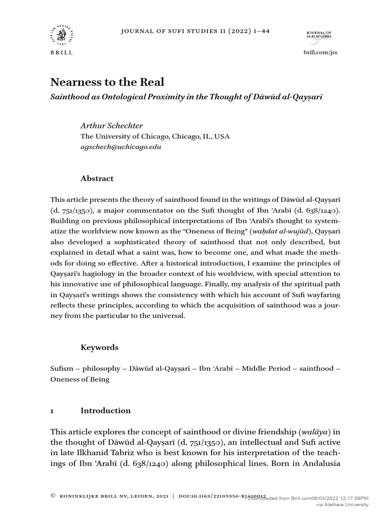 (22105956 - Journal of Sufi Studies) Nearness To The Real | PDF ...