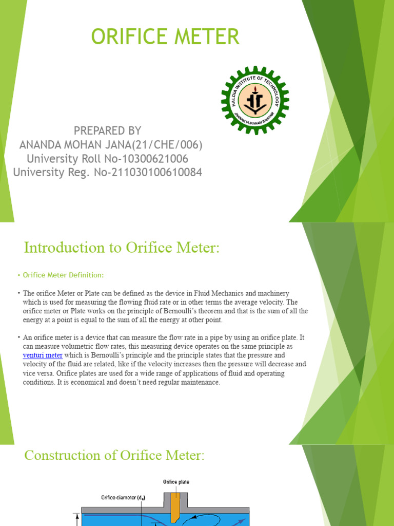 Orifice Meter (ANANDA).Pptx (1) | PDF | Fluid Dynamics | Chemical Engineering