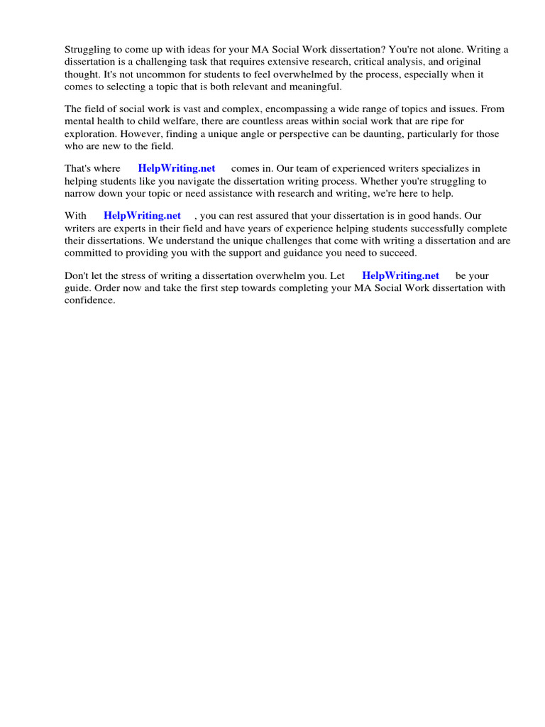 Ma Social Work Dissertation Ideas | PDF | Social Work | Thesis