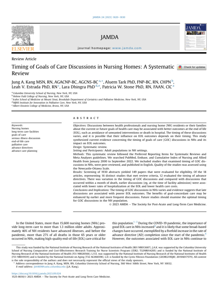 (2023) JAMDATiming of Goals of Care Discussions in Nursing Homes - A ...