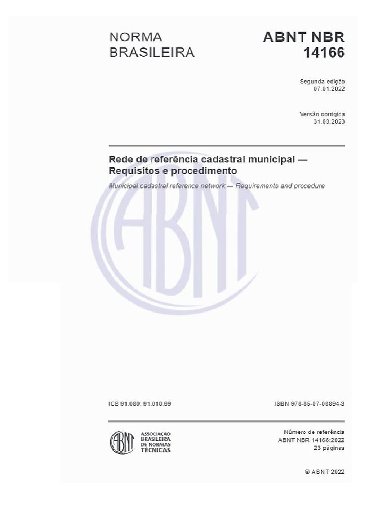 NBR 14199 - Rede de Referência Cadastral Municipal - Requesitos e Procedimento | PDF