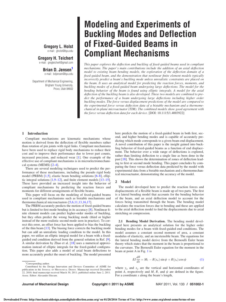 Modeling and Experiments of Buckling Modes and Deflection of Fixed-Guided Beams in Compliant ...