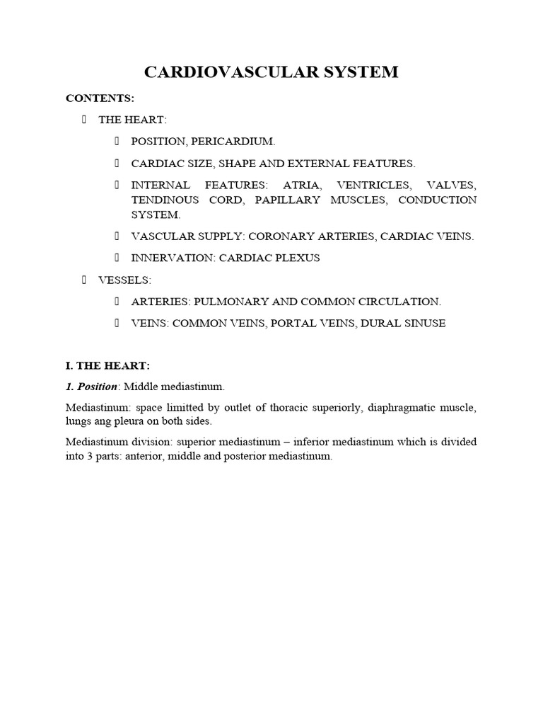 CARDIOVASCULAR SYSTEM (Hand Out) | PDF | Atrium (Heart) | Heart Valve
