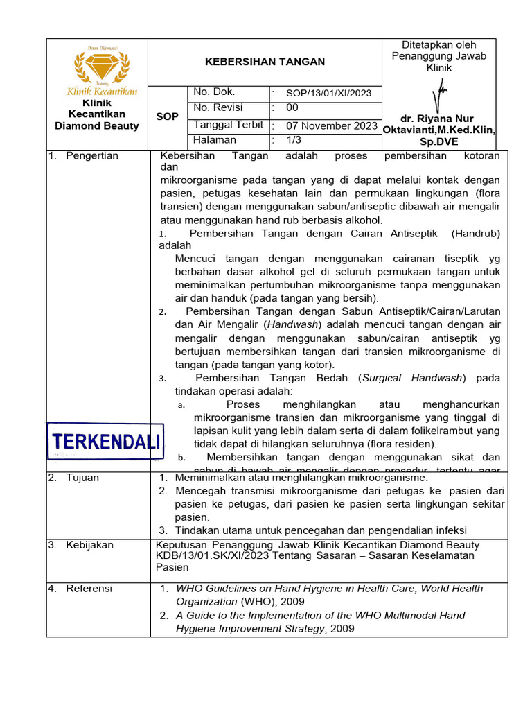 Fix KDB 01 Sop Kebersihan Tangan | PDF