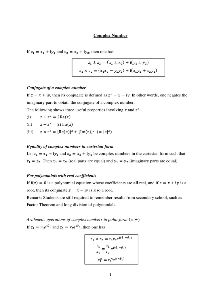 Complex Number (Updated) Summary | PDF | Complex Number | Mathematical Concepts
