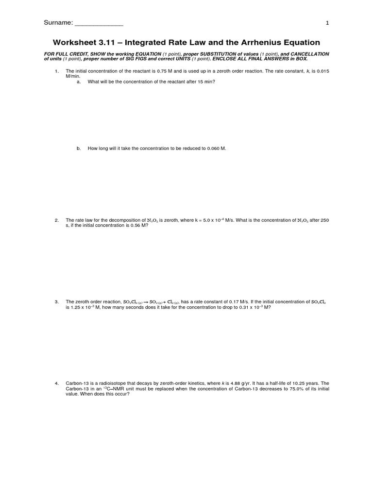 Chemistry Rate Laws Worksheet | PDF | Reaction Rate Constant | Change