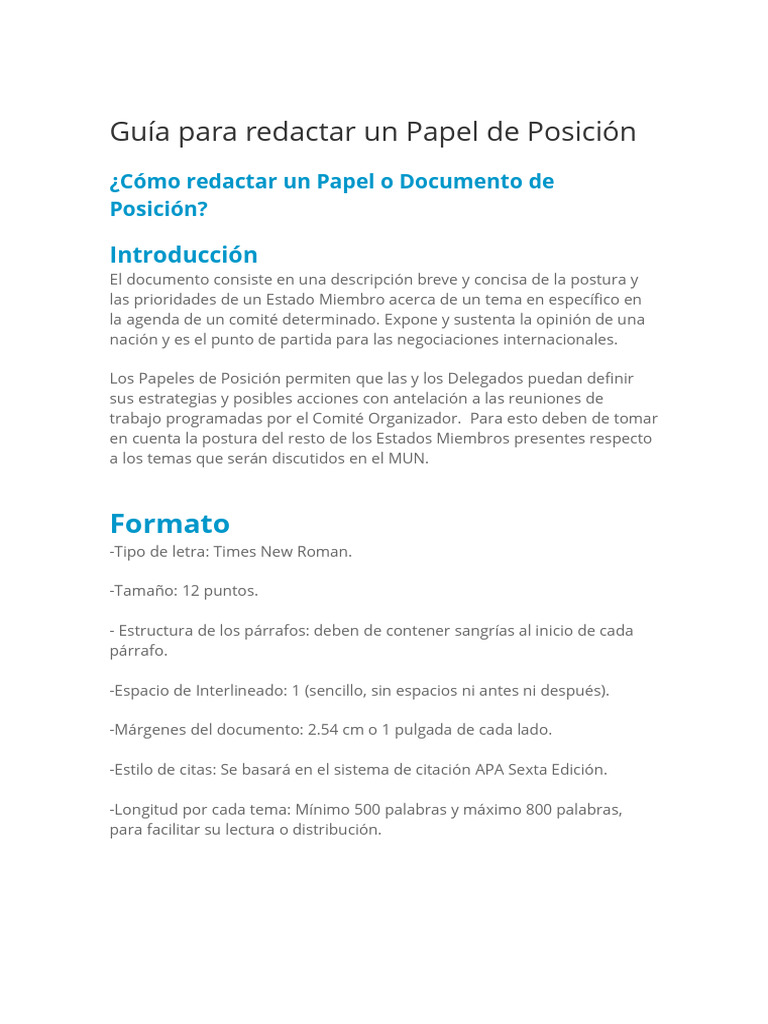Guía para Redactar Un Papel de Posición: Formato | PDF | Naciones Unidas | Relaciones ...