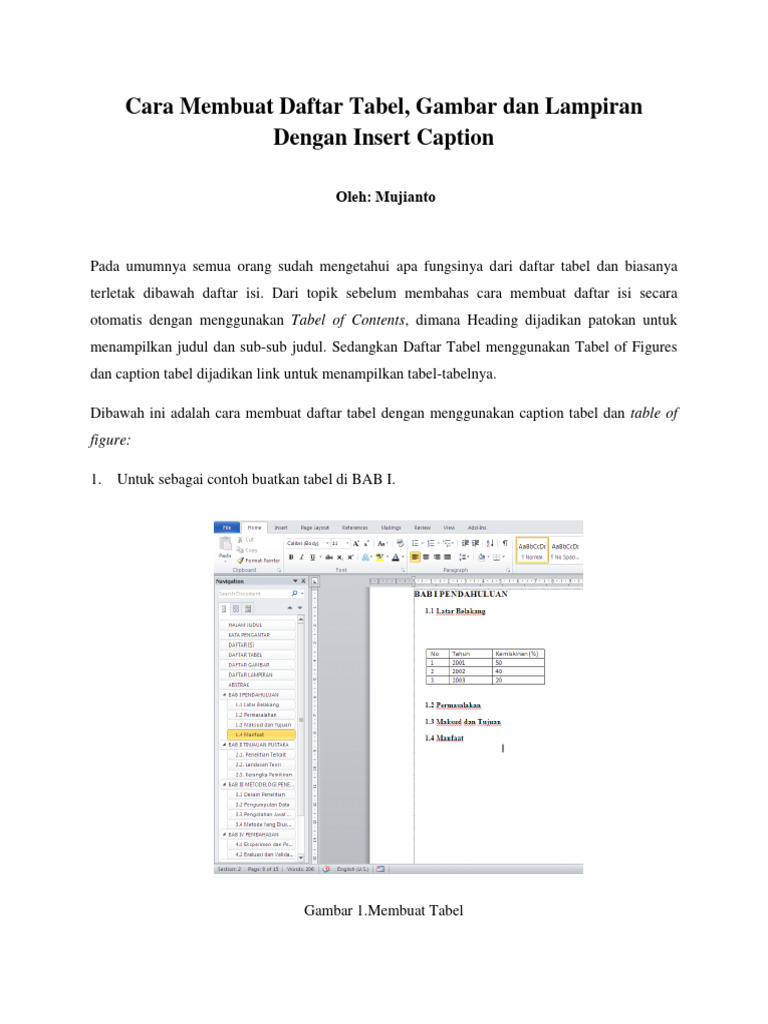 Cara Membuat Daftar Tabel Yang Dilinkkan Dengan Caption Tabel | PDF
