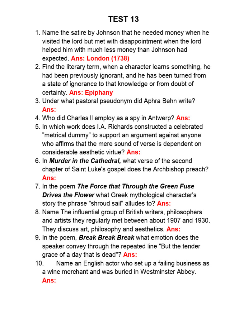 Literary Questions and Answers Guide | PDF