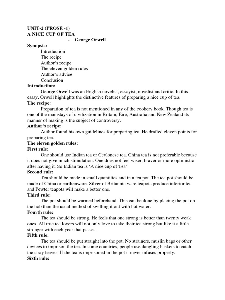 Unit 2 Prose Paragraph | PDF | Tea | Foods