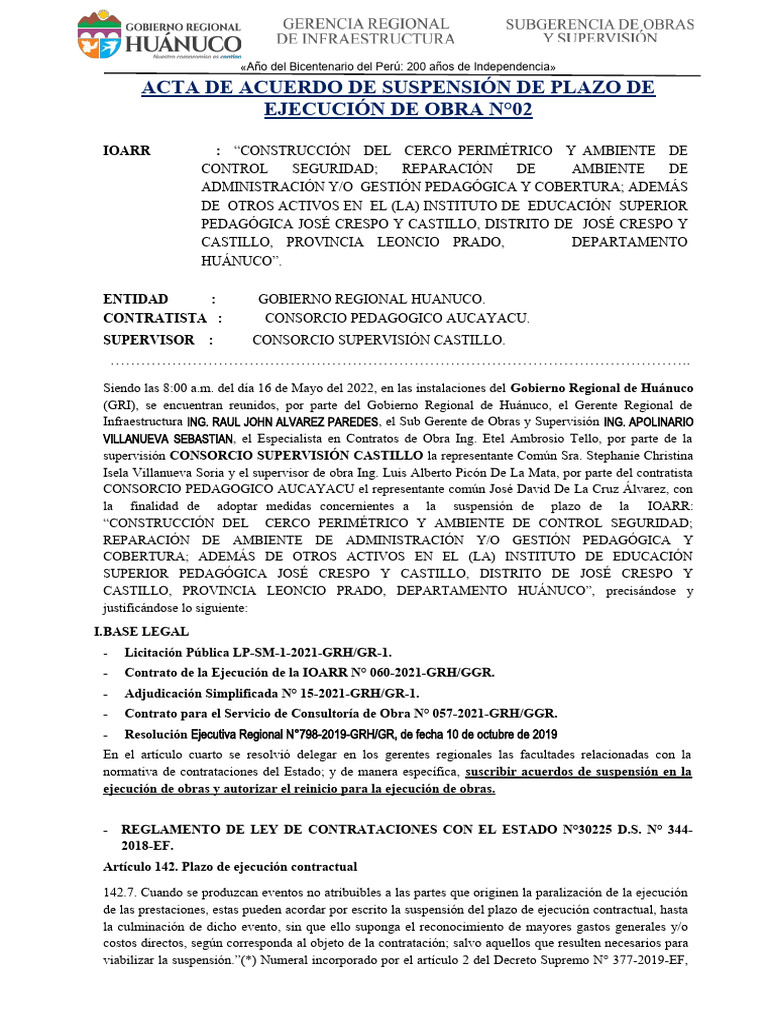 Acta de Suspensión de Plazo #02 - Castillo - Modificado | PDF