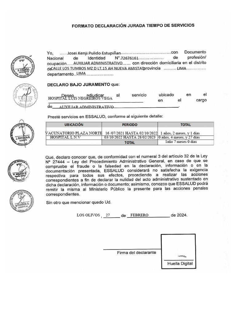 Formato Declaracion Jurada Tiempo de Servicio Anexo 2 (1) - JPG | PDF | Relaciones personales ...