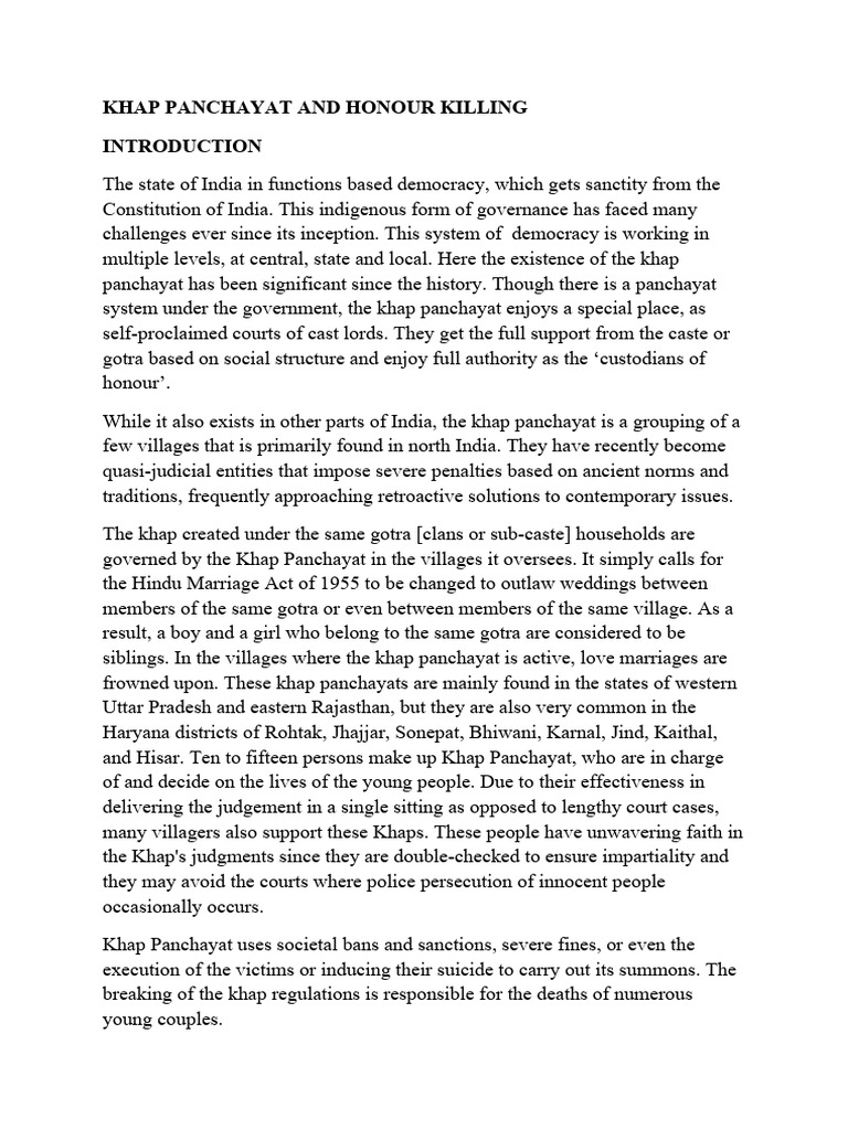 Khap Panchayath and Honour Killing | PDF | Crime & Violence | Crimes