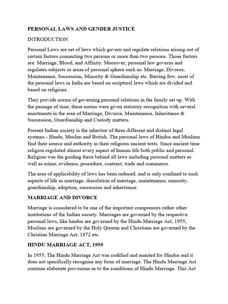 Personal Laws and Gender Justice in India | PDF | Annulment | Marriage