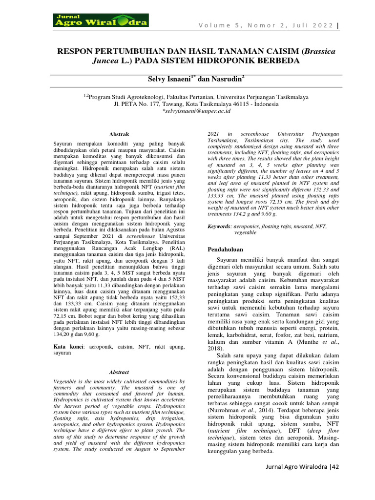 Respon Pertumbuhan Dan Hasil Tanaman Caisim (Brassica: Juncea L.) Pada ...