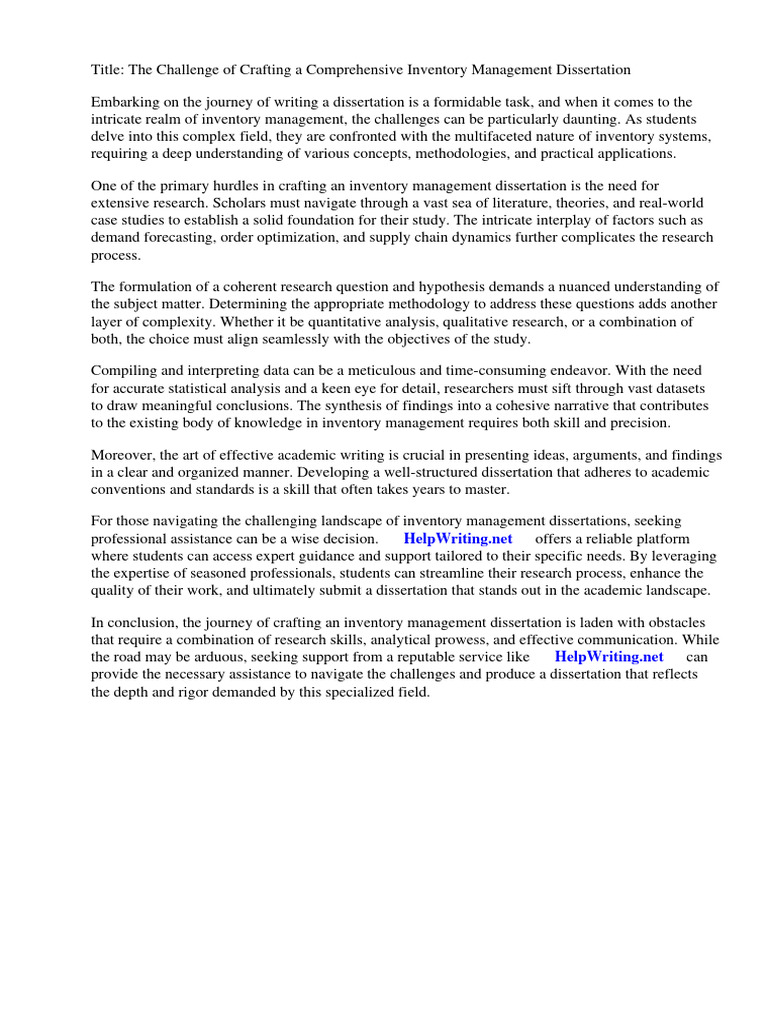 Inventory Dissertation Guide | PDF | Inventory | Methodology