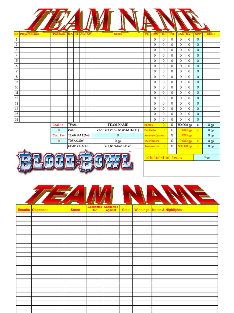 Blood Bowl roster | PDF | National Football League Teams Seasons ...