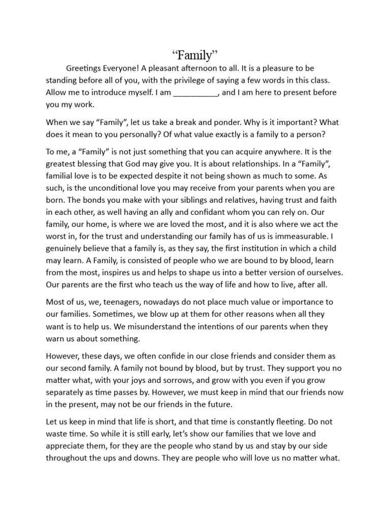 Family Speech | PDF | Love