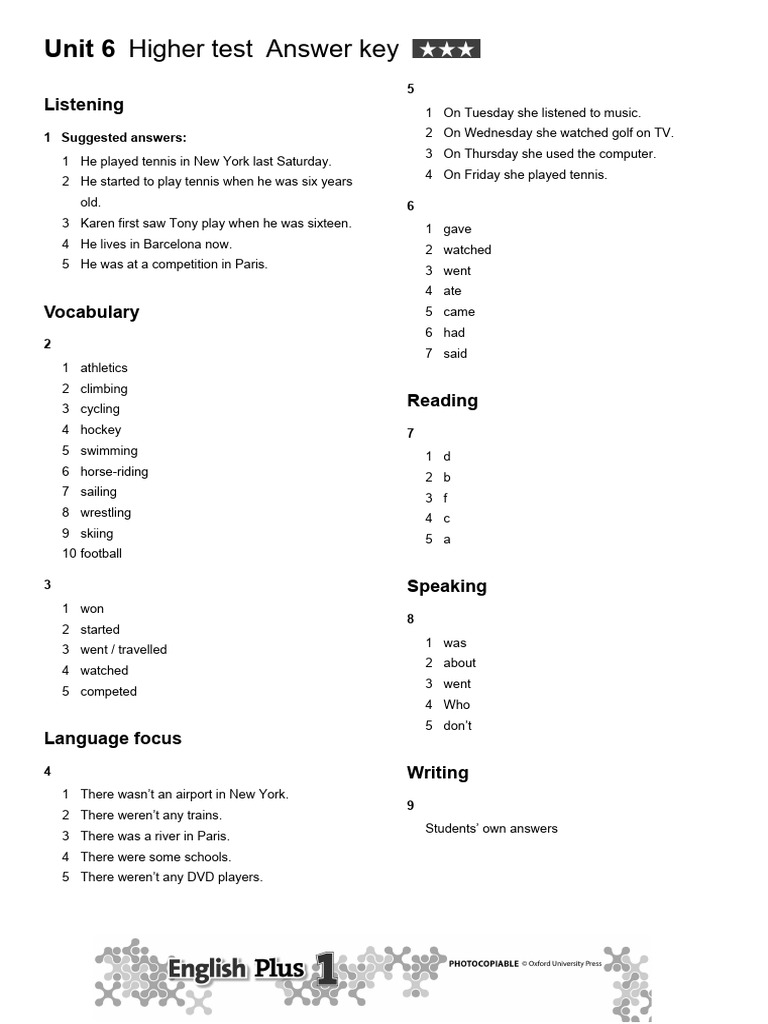 Unit 6 Higher Test Answers | PDF