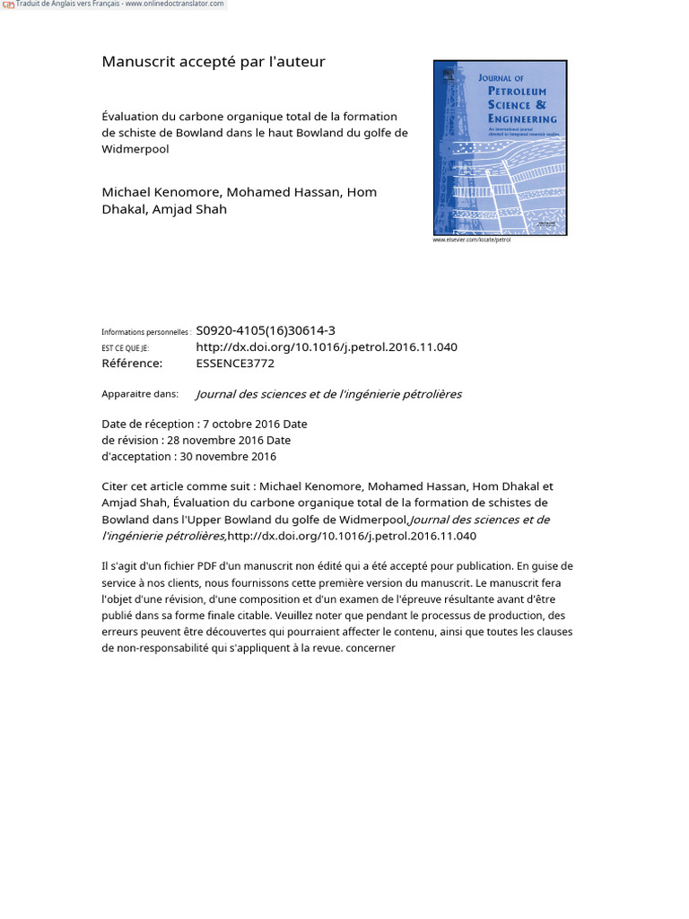 Total Organic Carbon Evaluation of The Bowland Shale Formation in The ...