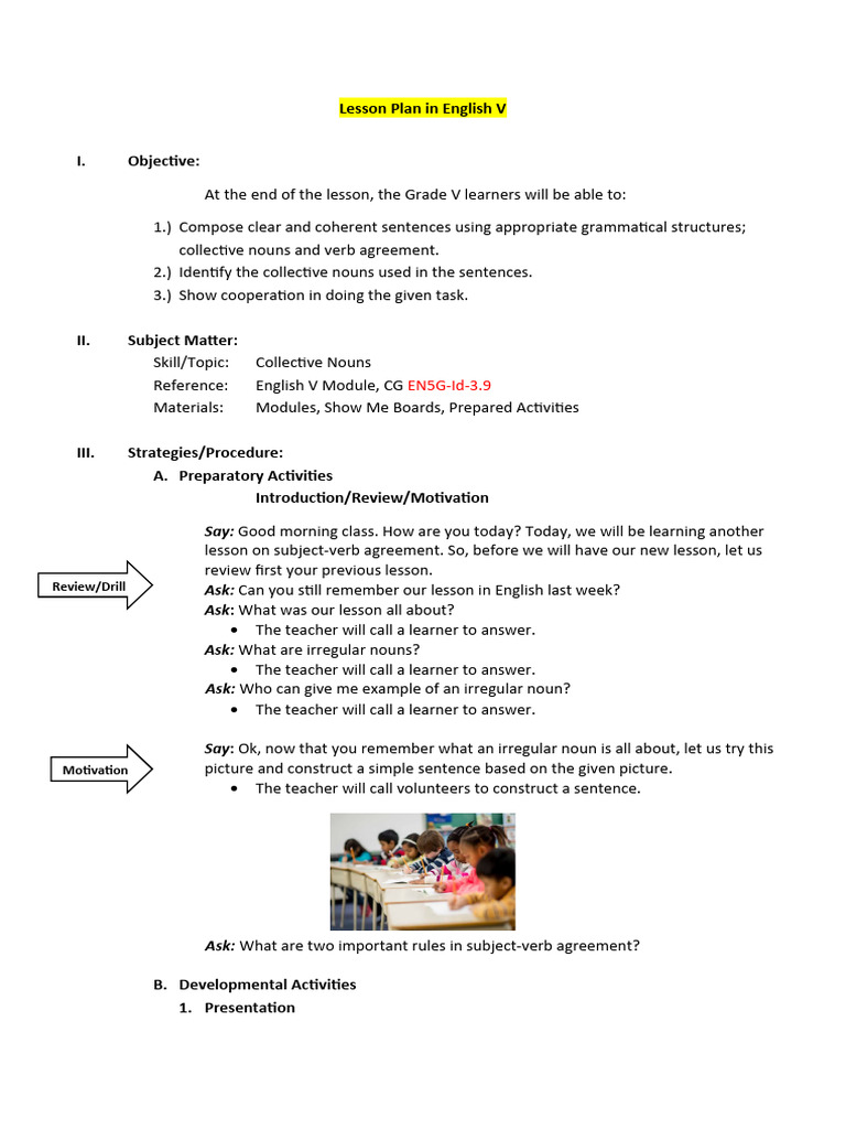 Lesson Plan in English 5 - Collective Nouns | PDF | Lesson Plan ...
