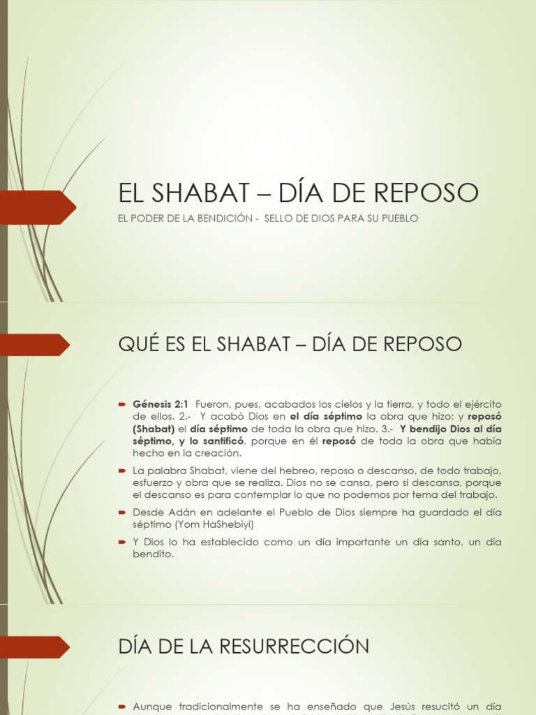 El Shabat Día De Reposo Pdf Shabat Pascua De Resurrección