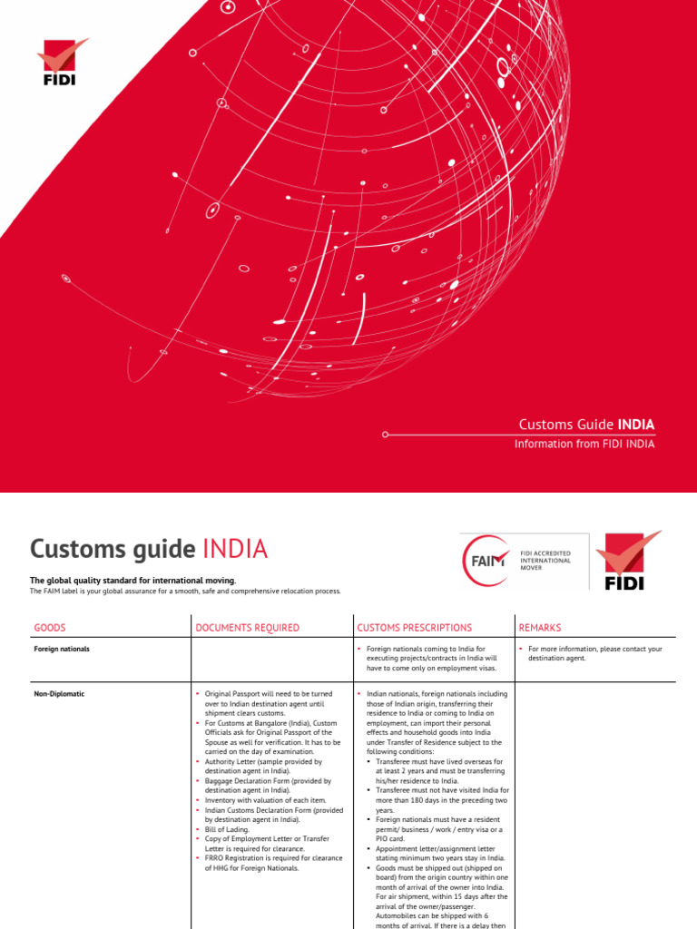 FIDI Customs Guide for India | PDF | Home Appliance | Customs