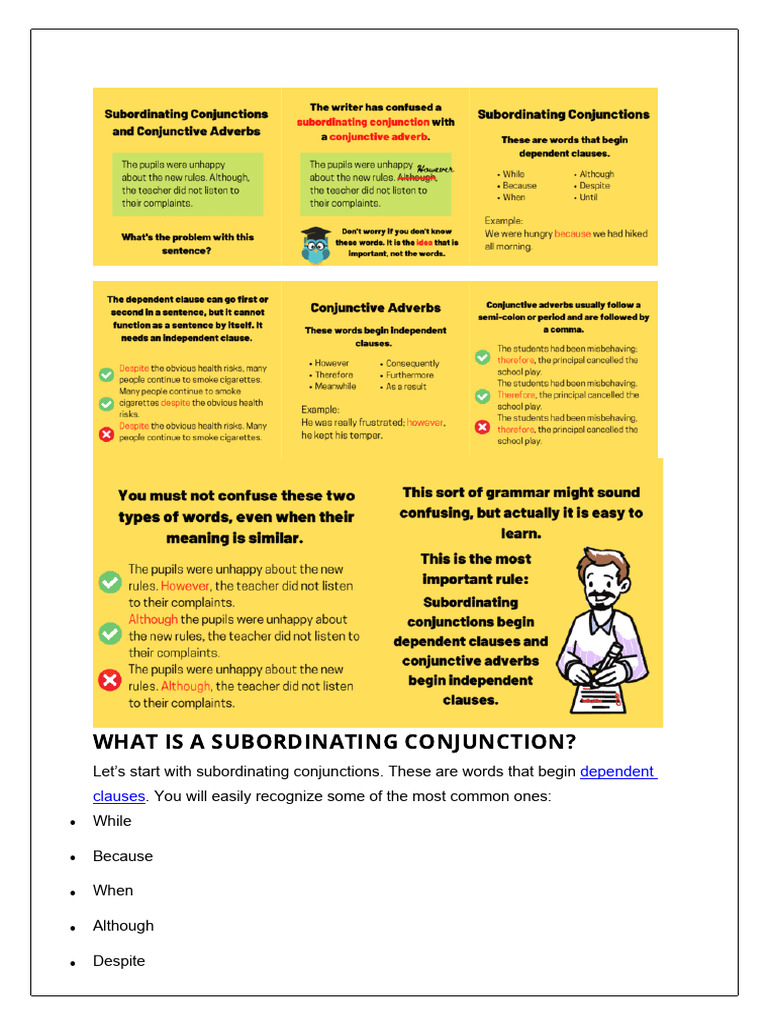 WHAT IS A SUBORDINATING CONJUNCTION Vs Conjunctive Adverbs | PDF ...