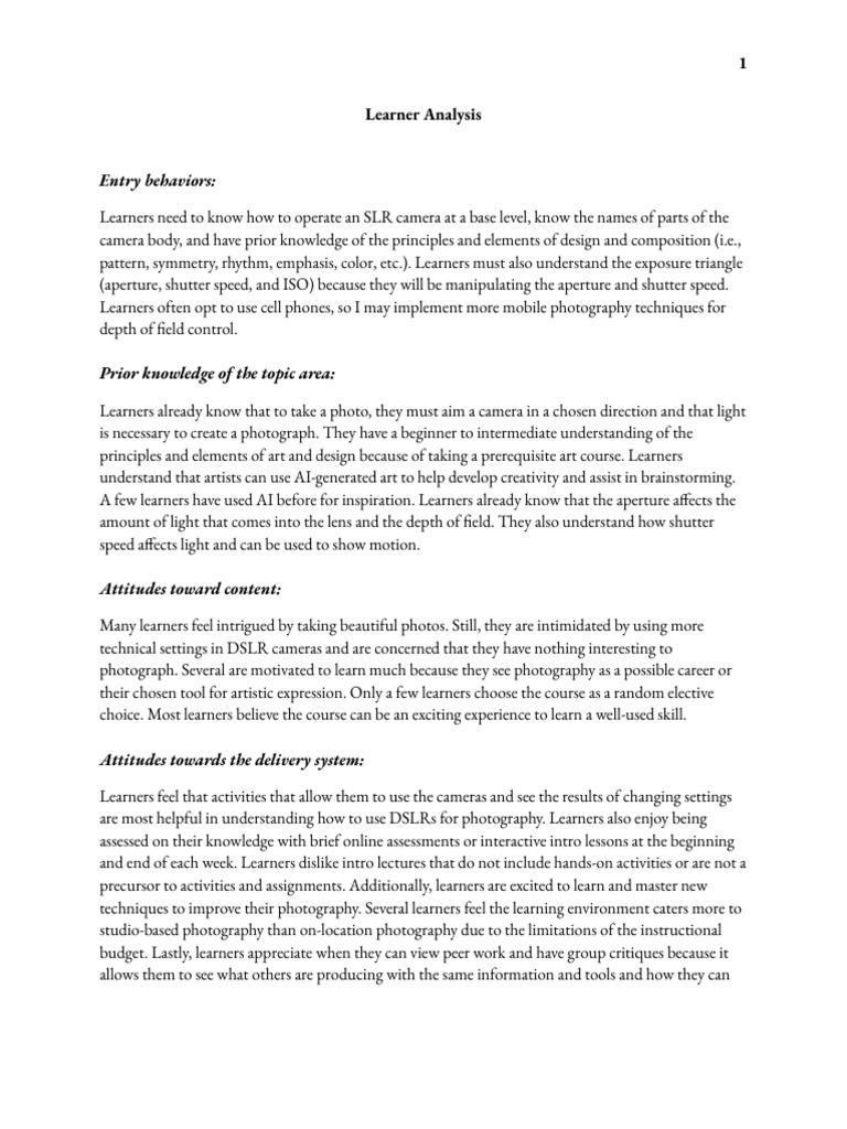 Capstone Learner Analysis 1 1 | Download Free PDF | Camera | Learning