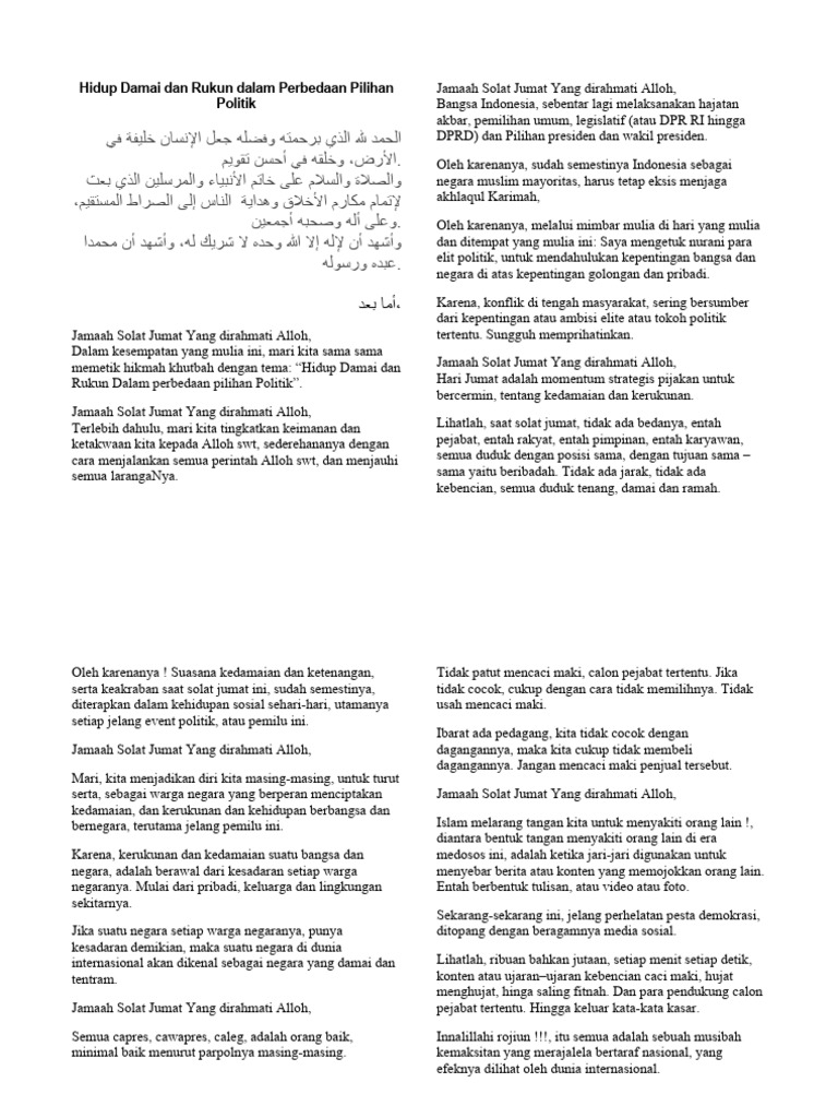 Hidup Damai Dan Rukun Dalam Perbedaan Pilihan Politik | PDF | Agama ...