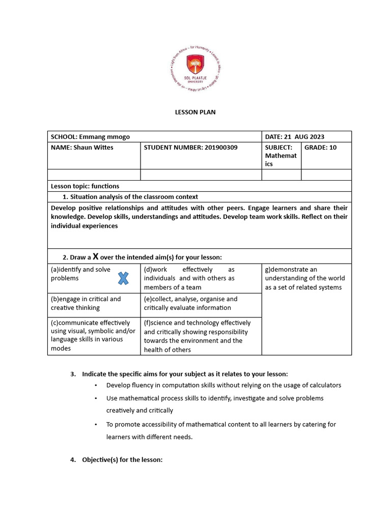 Aug Lesson Plan 2023 | PDF | Learning | Function (Mathematics)