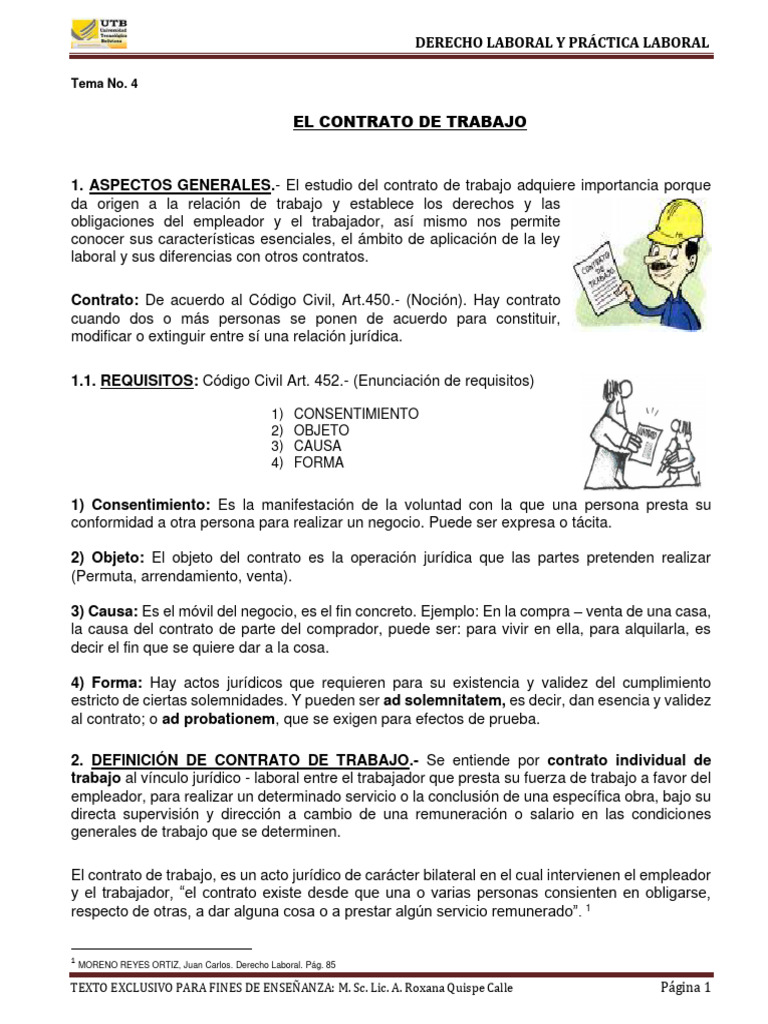 Unidad No. 4 - El Contrato de Trabajo | Descargar gratis PDF | Derecho laboral | Salario