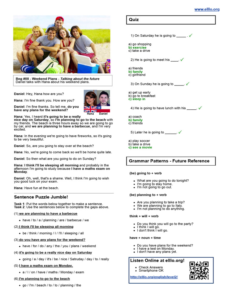 Elllo Beg 08 - Daniel - Weekend Plans - Talking About The Future ...