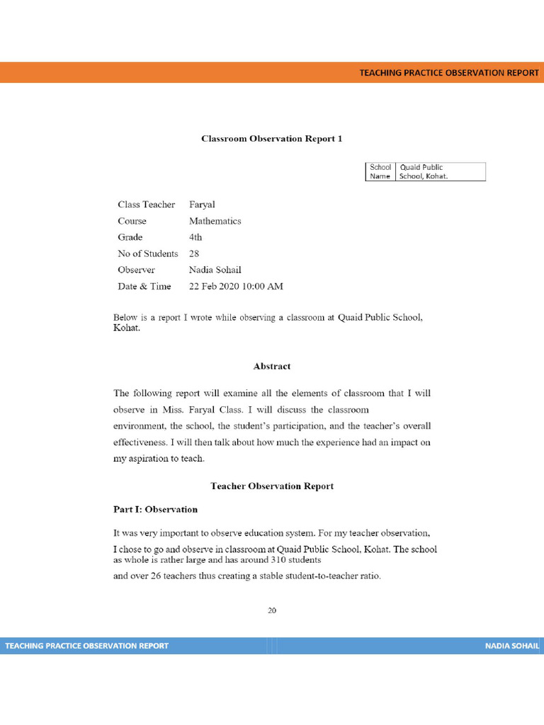 Observation Report. | PDF