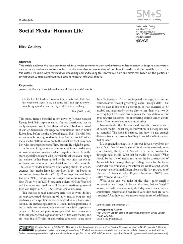 Social Media Human Life | PDF | Social Media | Popular Culture & Media ...