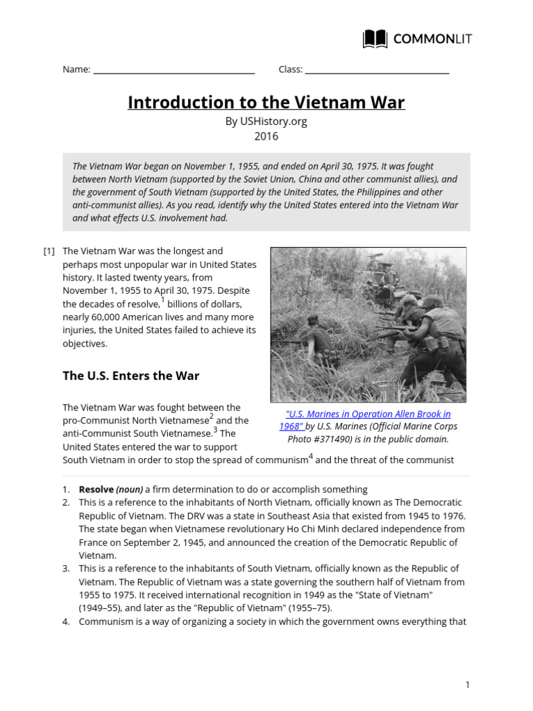 Vietnam Reading & Questions | Download Free PDF | Vietnam War | North ...
