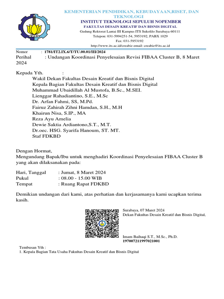 Undangan Koordinasi Revisi FIBAA | PDF