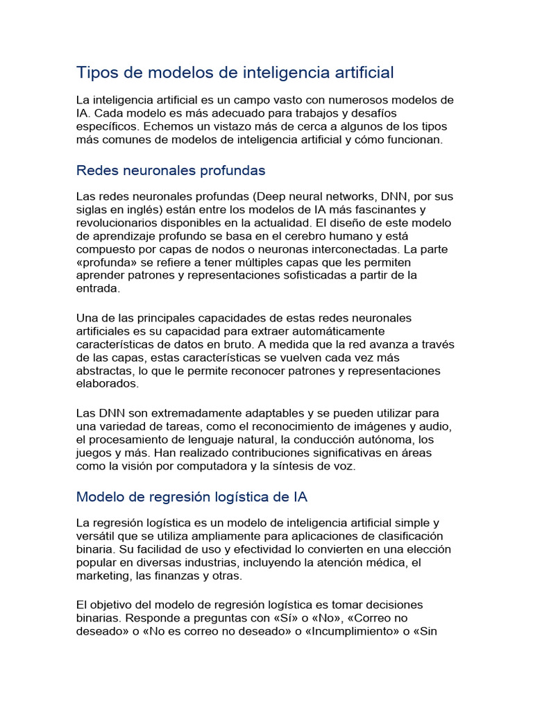 Tipos de Un Modelos de Inteligencia Artificial | PDF | Inteligencia ...