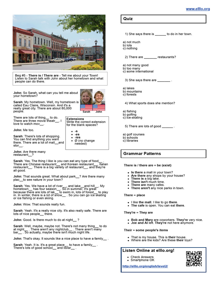 Town Description and Grammar Quiz | PDF