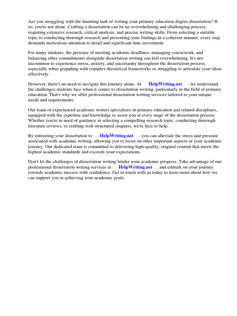Primary Education Dissertation Support | PDF | Thesis | Methodology