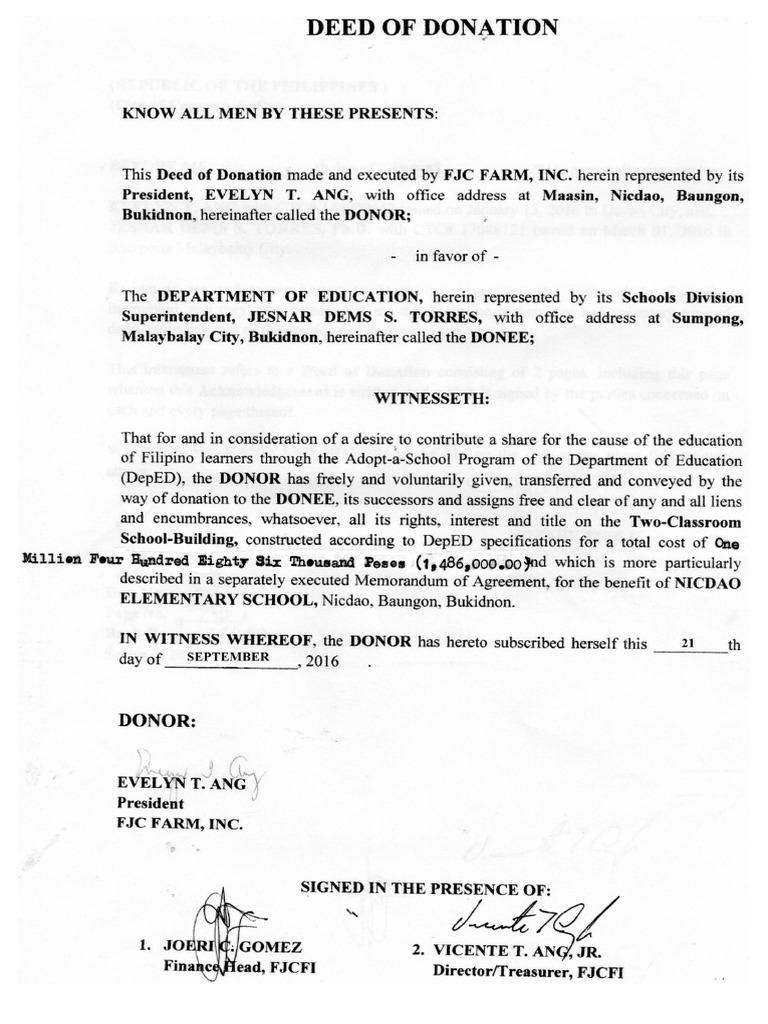 Deed of Donation Sample | PDF