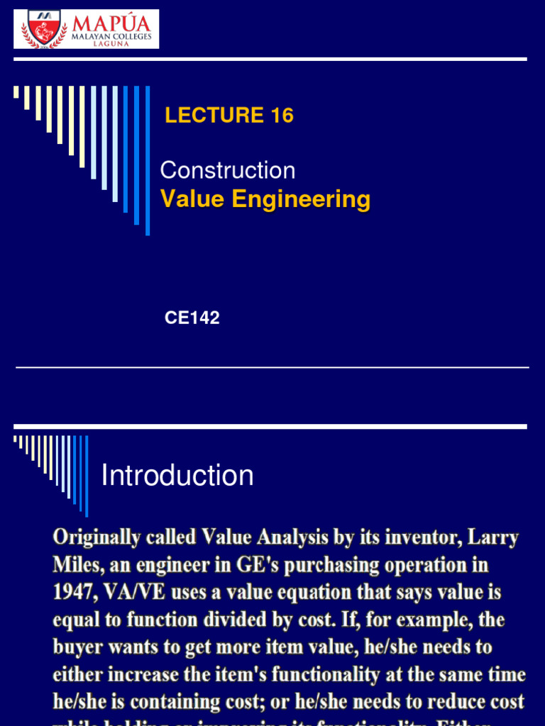 Lecture 16 Value Engineering | PDF | Life Cycle Assessment | Engineering