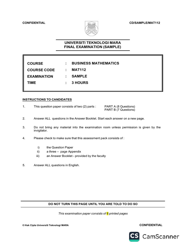 Sample Business Mathematics Exam | PDF | Interest | Discounting