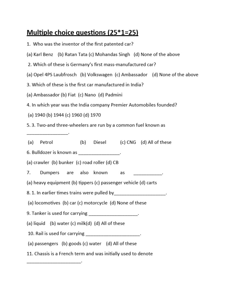QUESTION PAPER 2 | PDF | Car | Engines